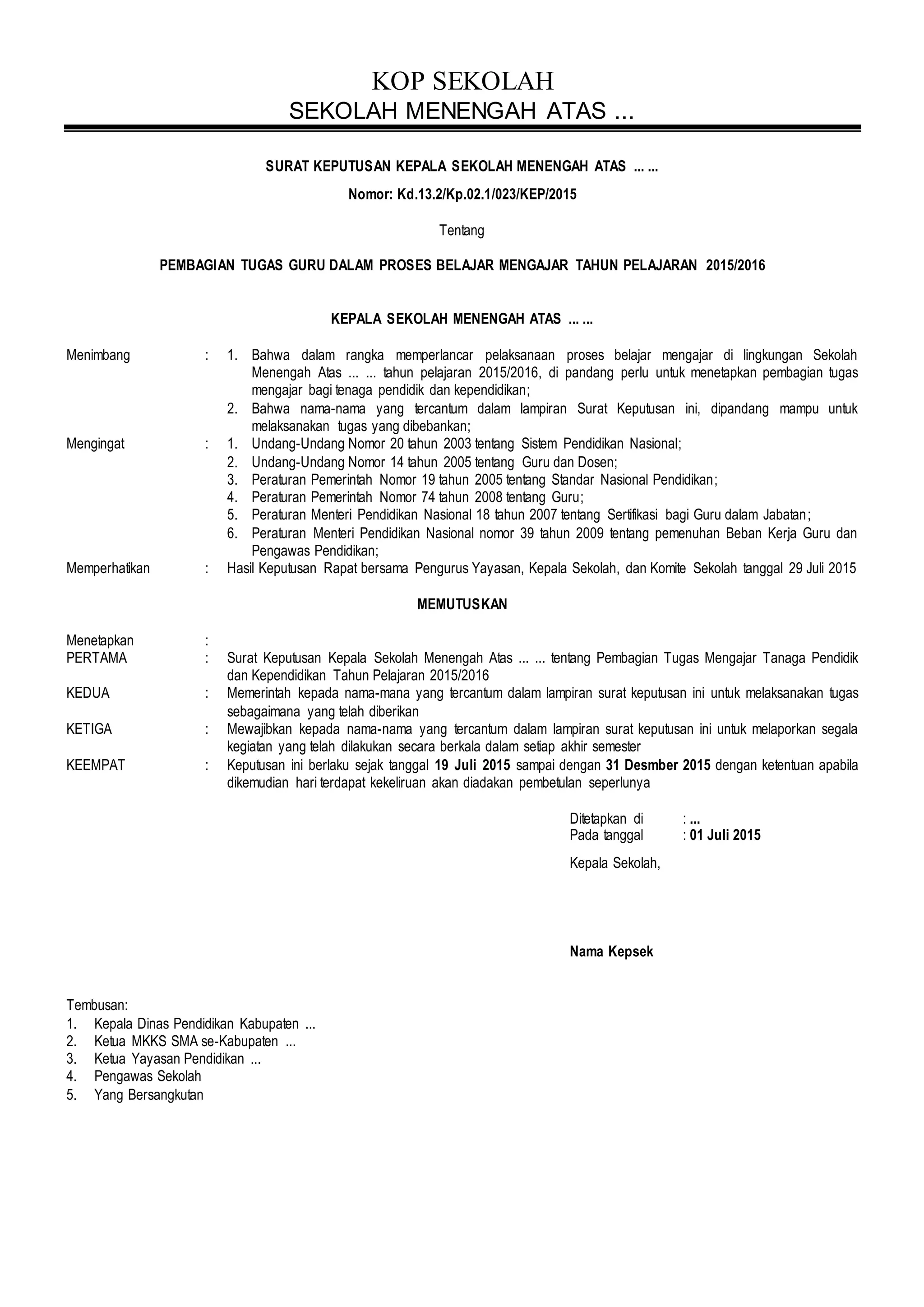 SK Beban Kerja | DOCX