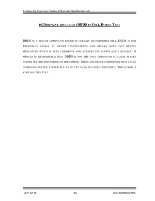 testing for corrosive sulfur effect in transformer oil report BY ...
