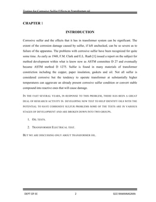 testing for corrosive sulfur effect in transformer oil report BY ...