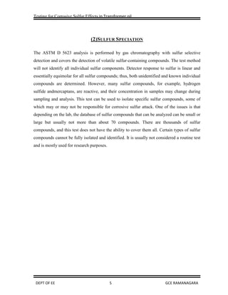 testing for corrosive sulfur effect in transformer oil report BY ...