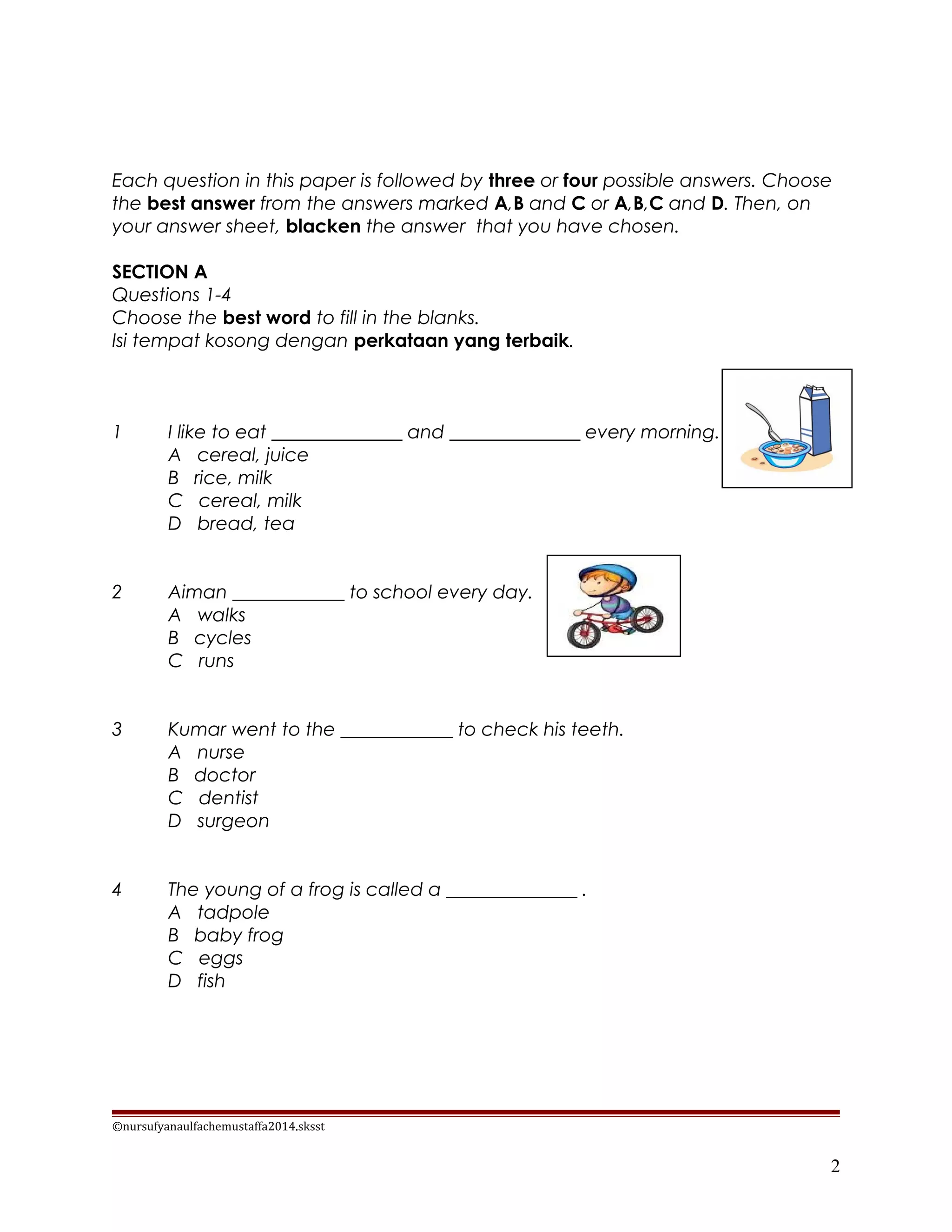 Sk sst english peperiksaan pertengahan tahun_year 3_paper 1 | DOC