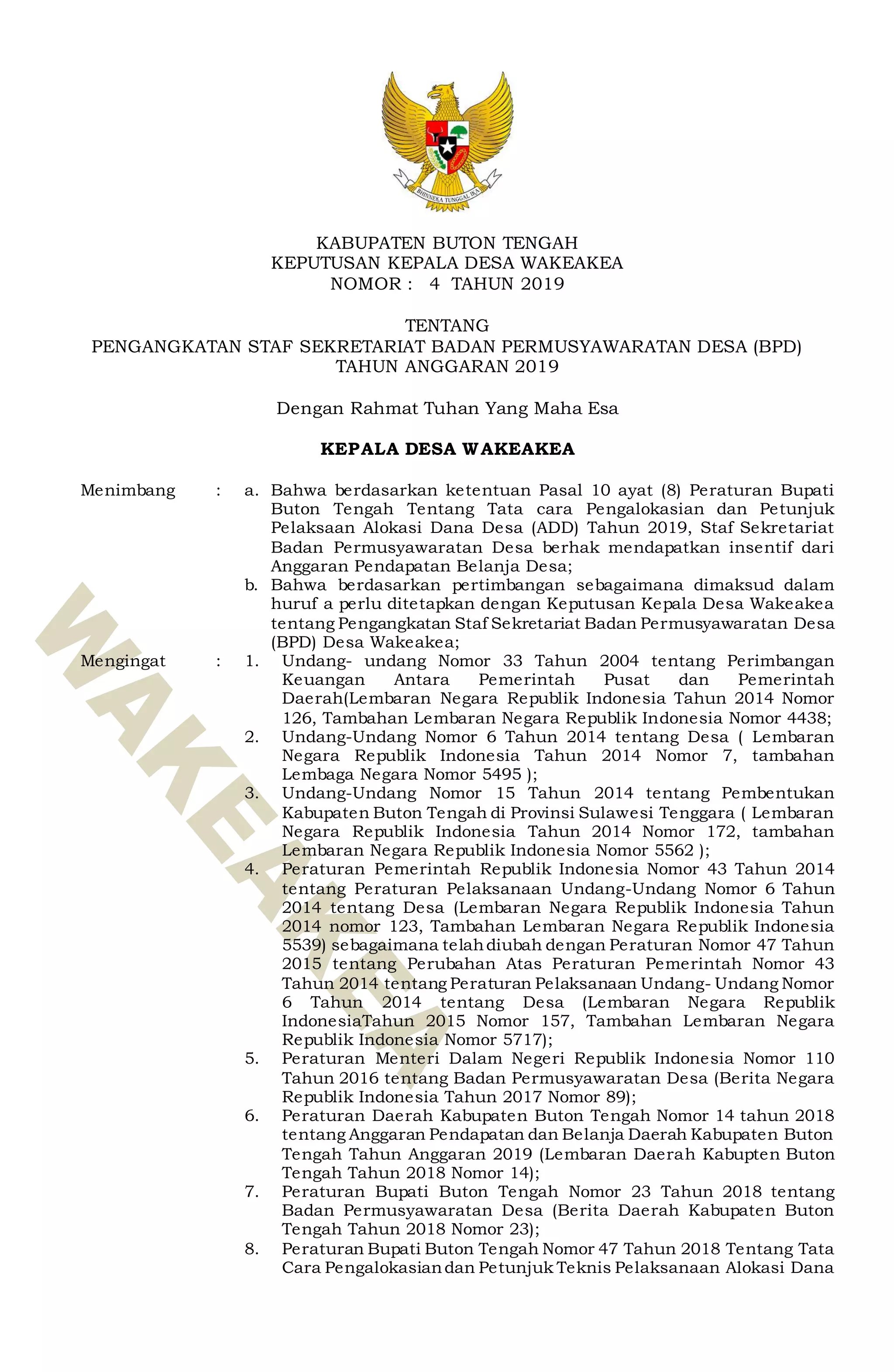 SK STAF BPD BUTON TENGAH WAKEAKEA | DOCX