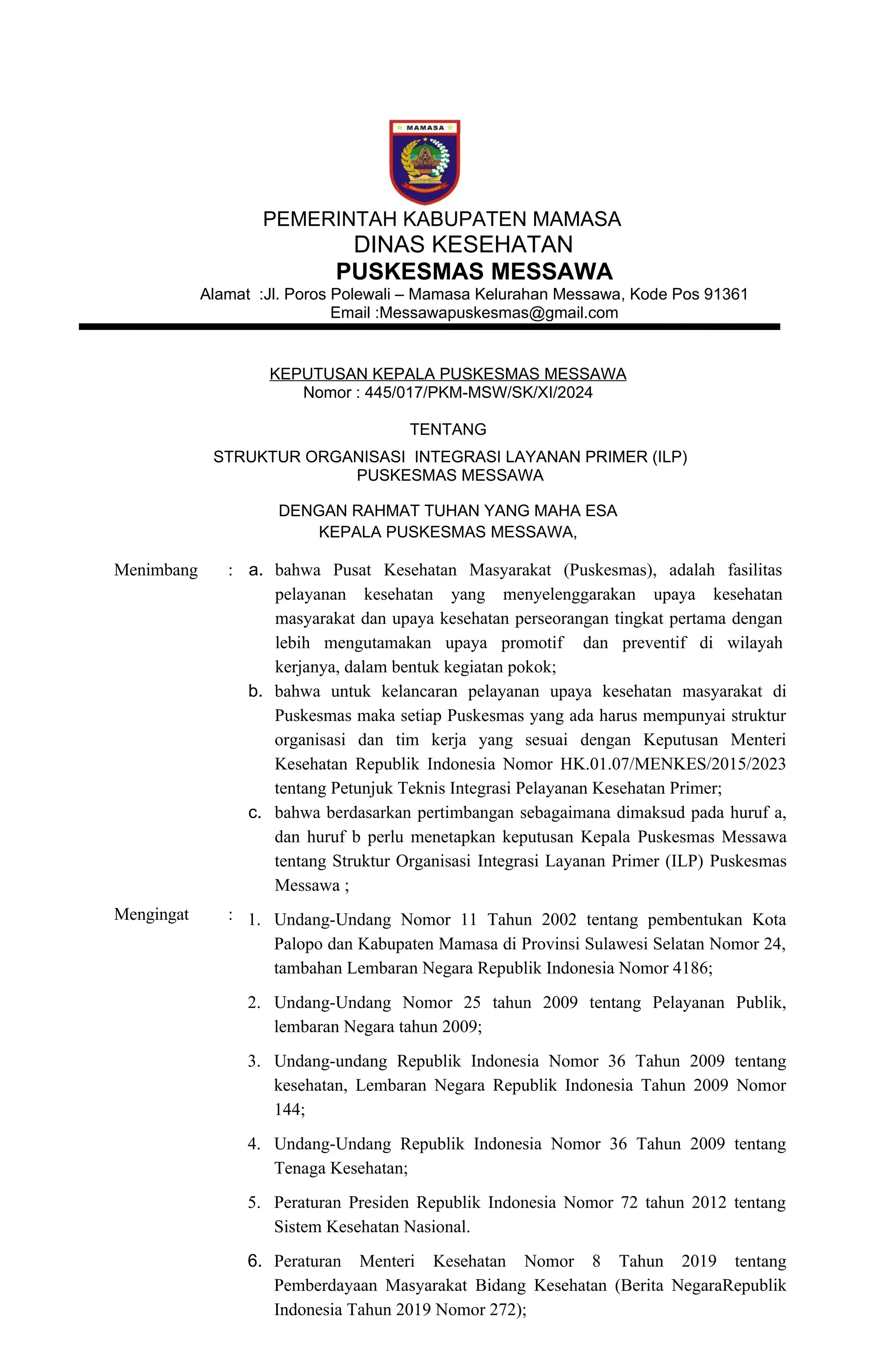 SK STRUKTUR ORGANISASI DAN TIM KERJA ILP PUSKESMAS BULELENG III.docx