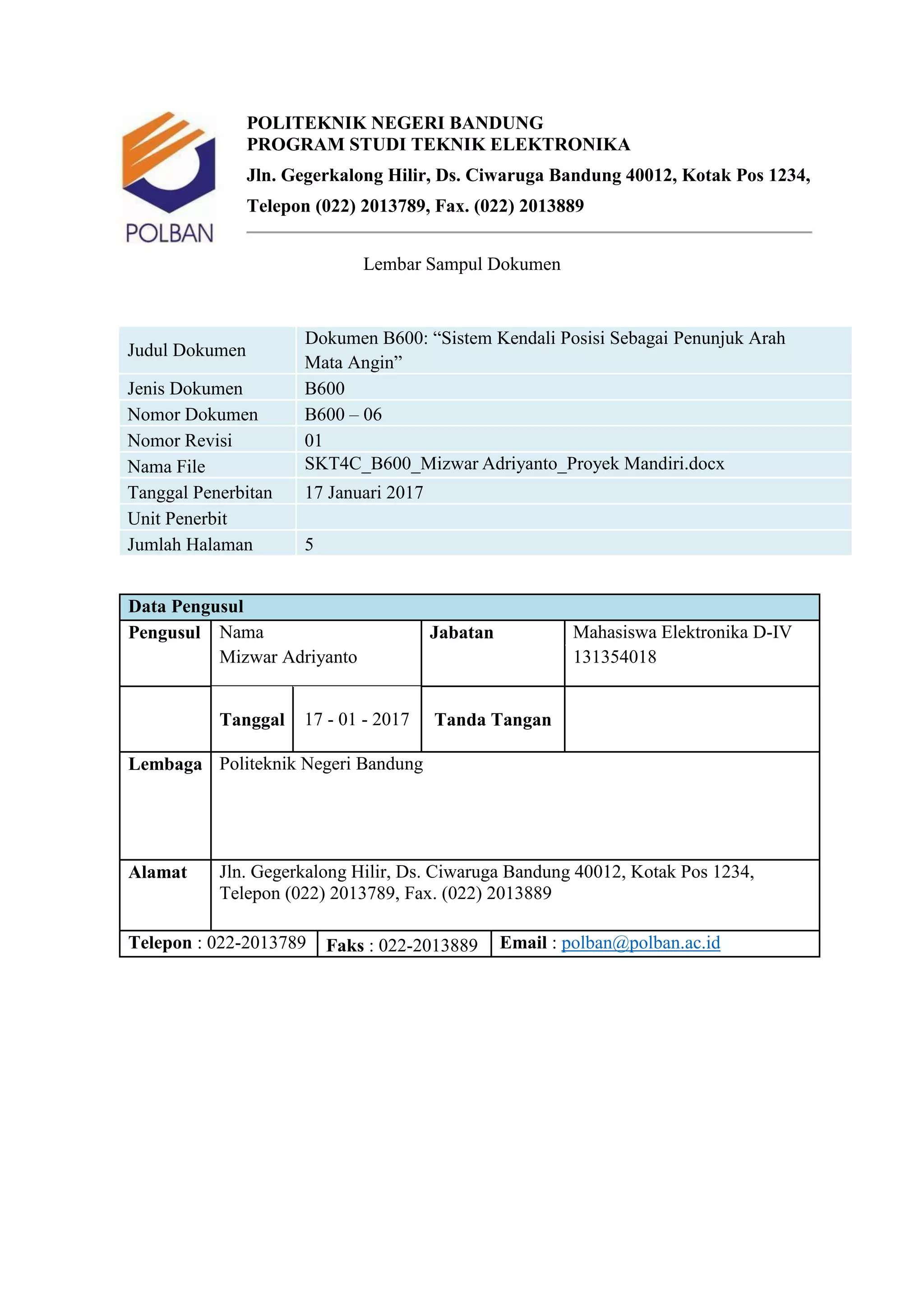 Proyek Mandiri SKT : Sistem Kendali Posisi Sebagai Penunjuk Arah Mata Angin | PDF