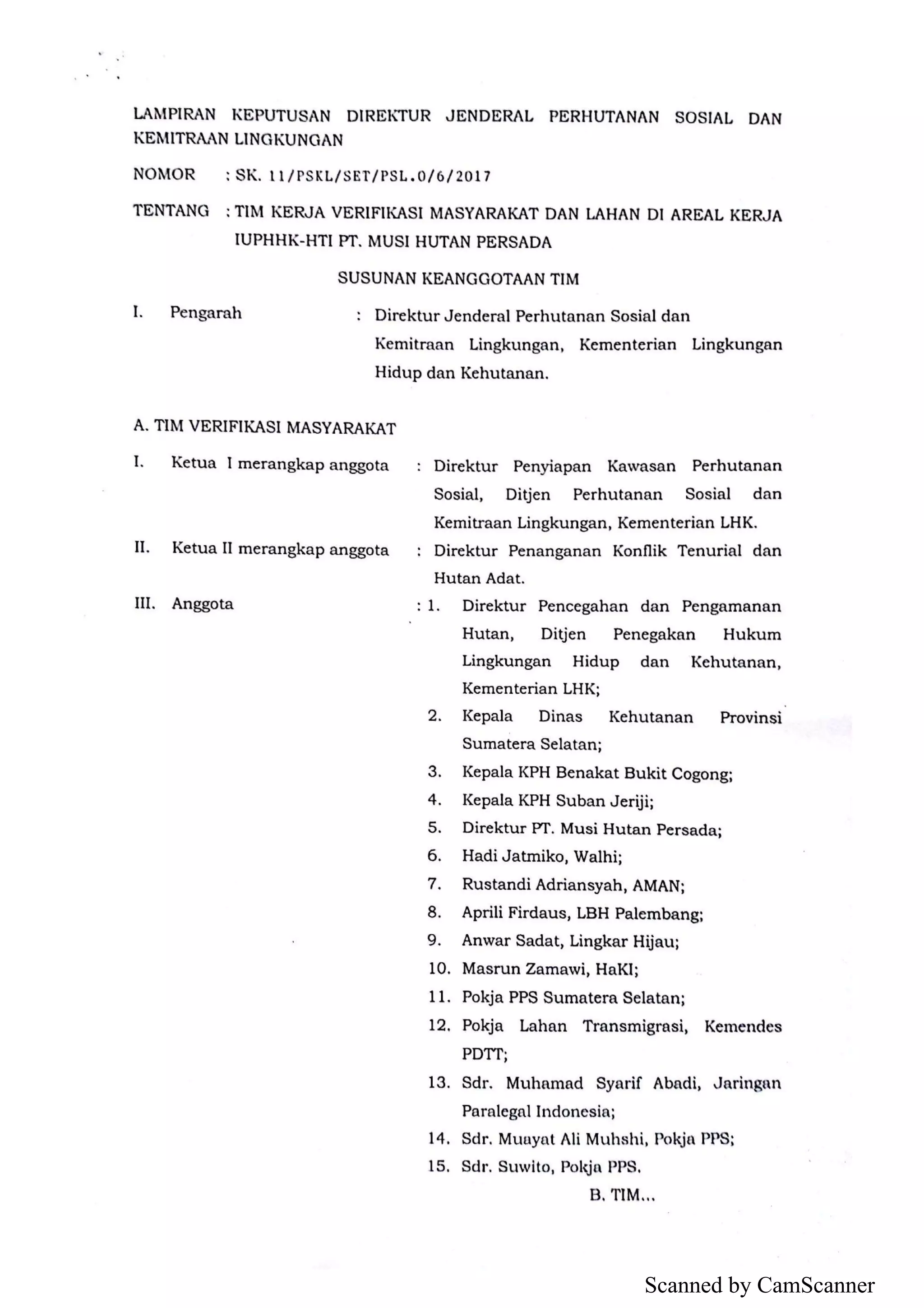 SK Tim Kerja Verifikasi Masyarakat dan Lahan PT.MHP 1 | PDF | Travel