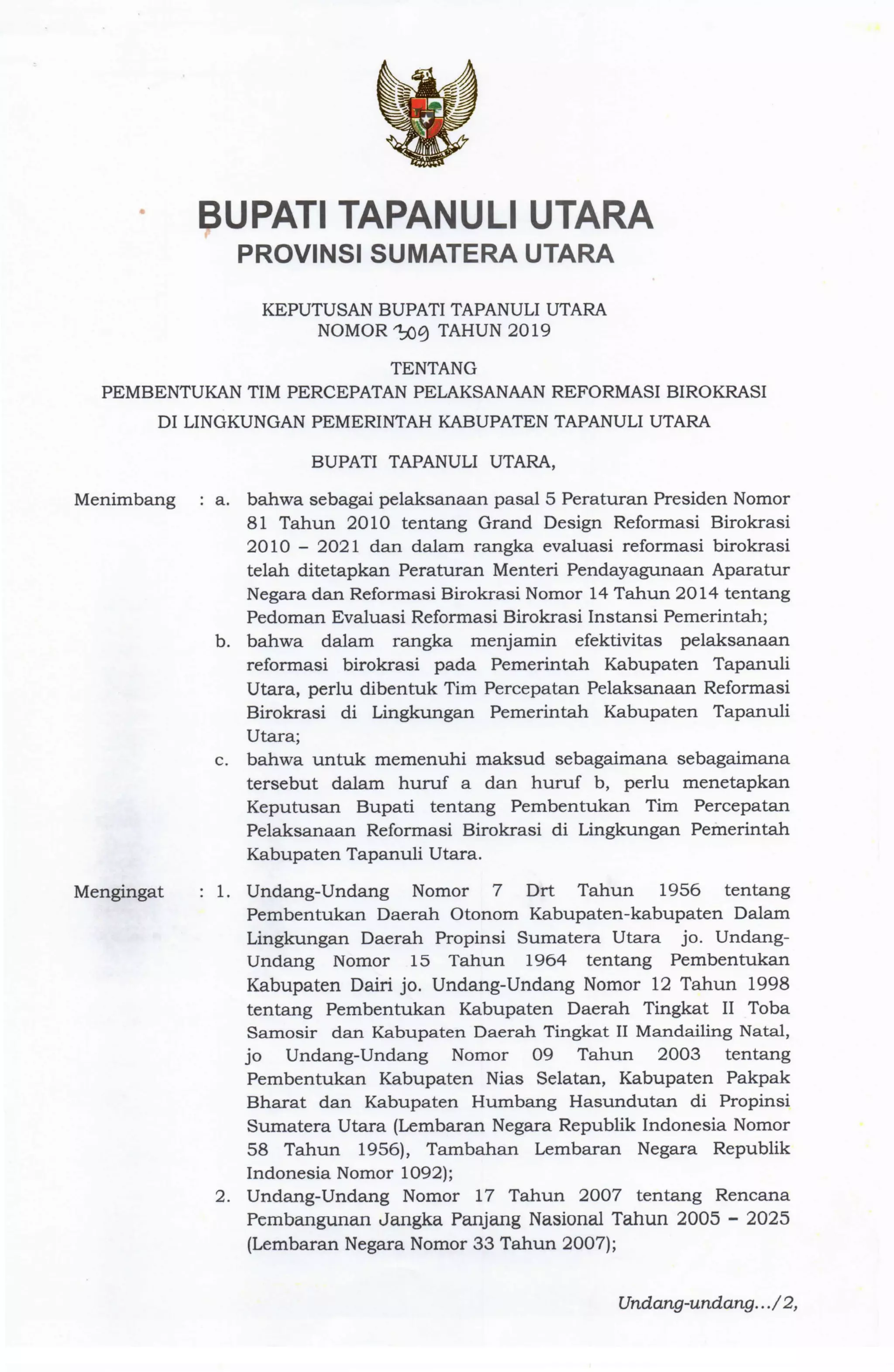 Sk tim rb pemkab tapanuli utara tahun 2019 | PDF