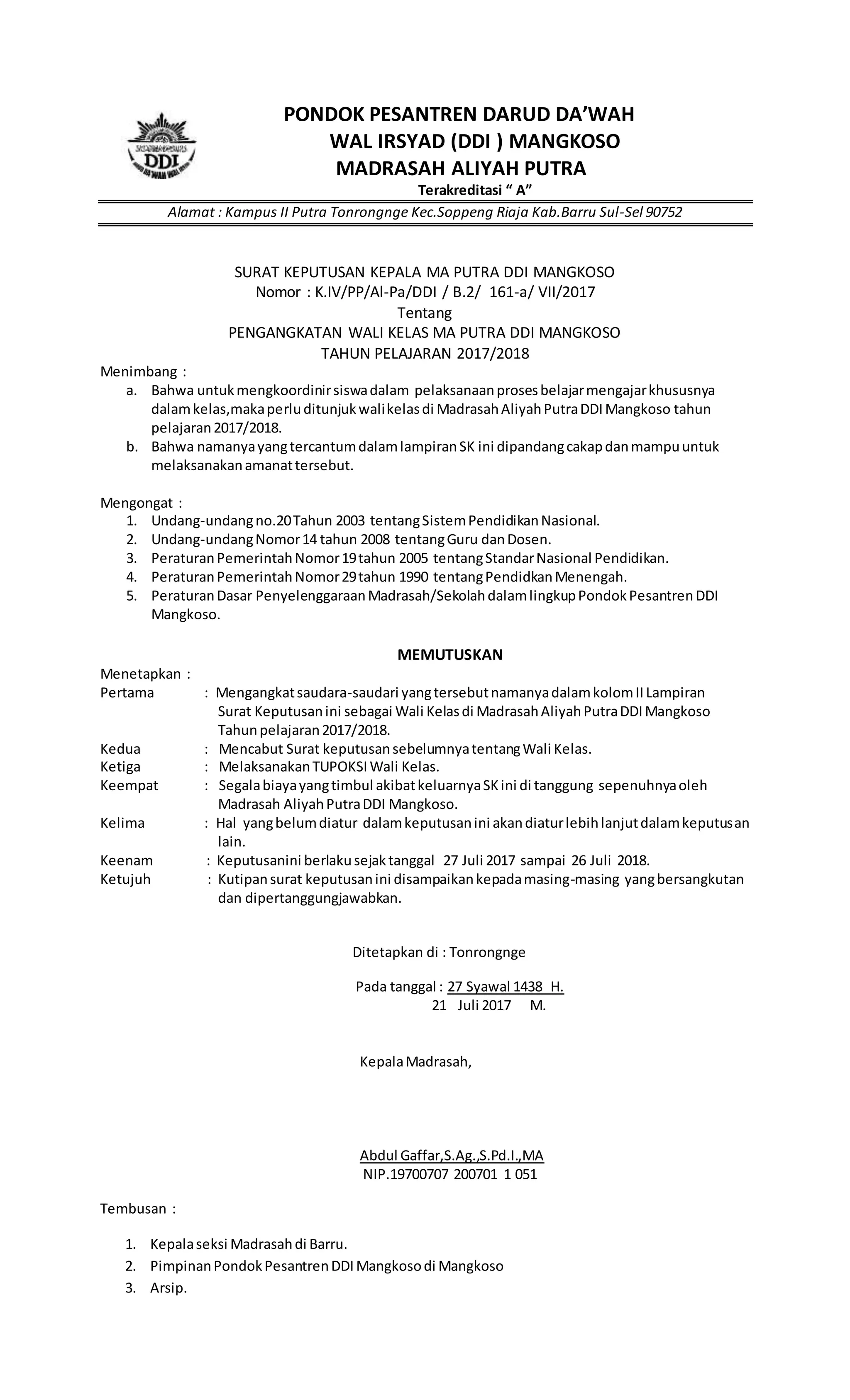 Sk wali kelas | DOCX