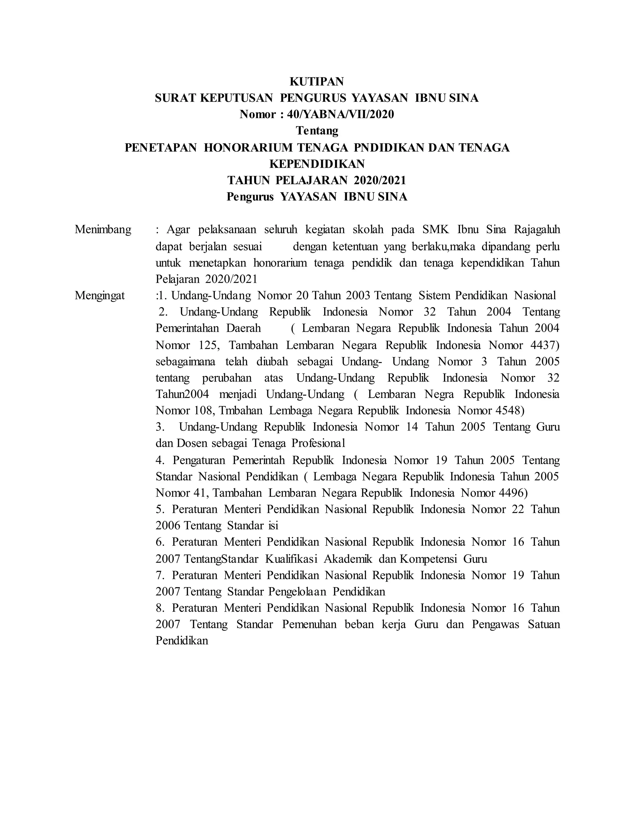 Sk yayasan guru_honor[1]revisi | PDF