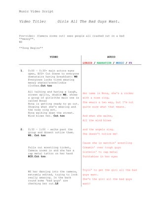 Skye nel first draft music video script. | DOCX | Music | Entertainment
