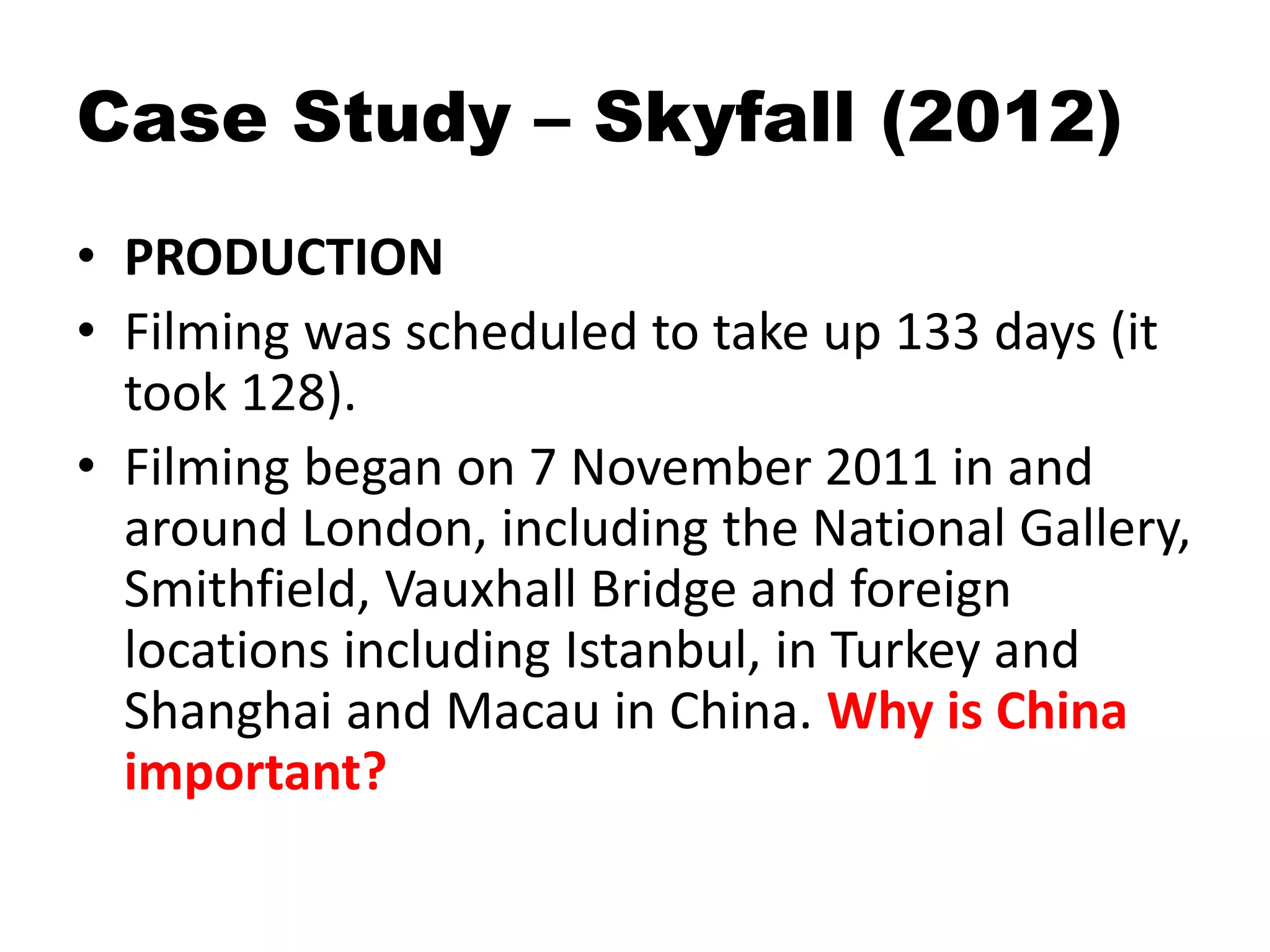 Skyfall Production Distribution Exhibition & Audience | PPTX