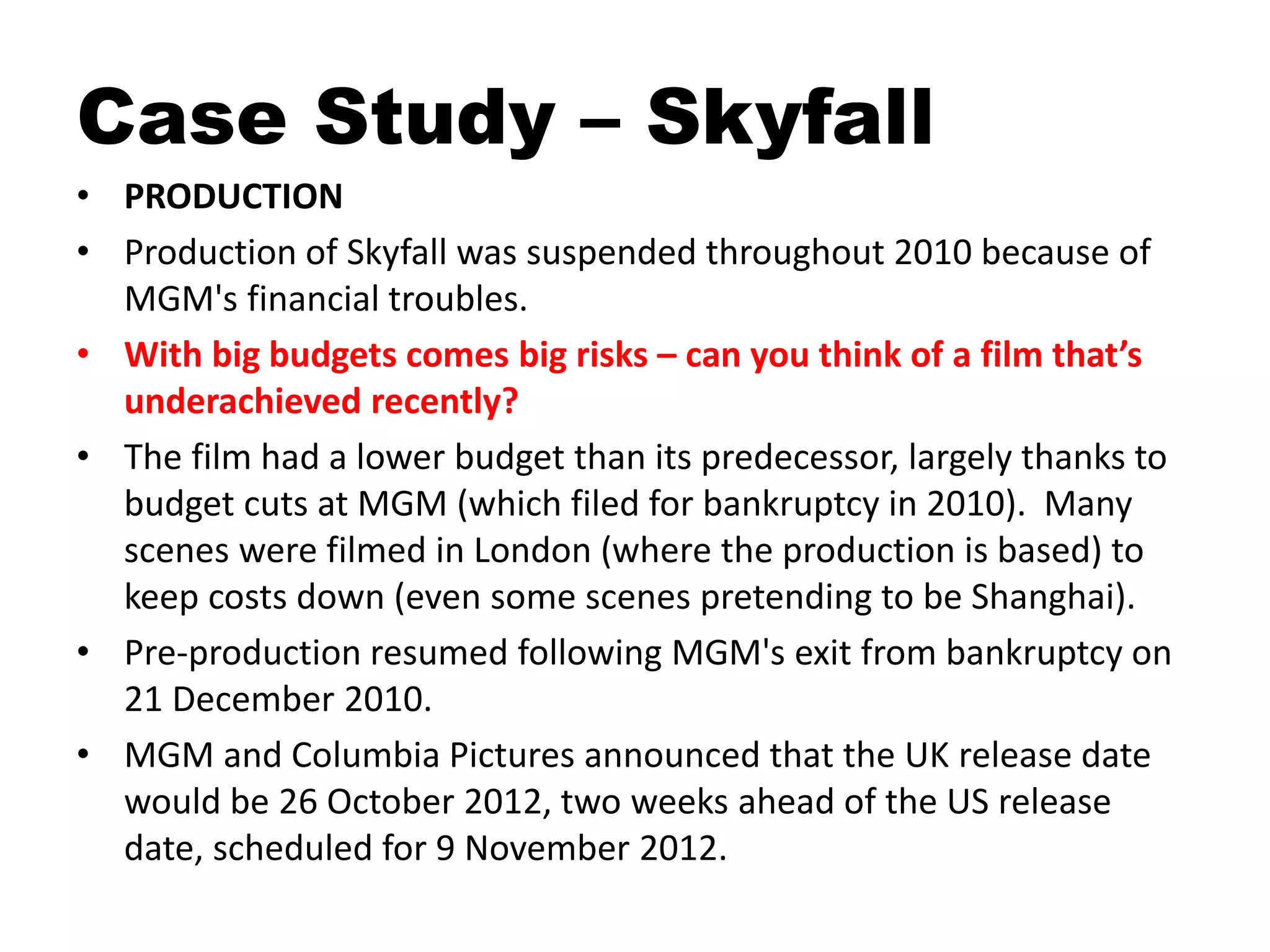 Skyfall Production Distribution Exhibition & Audience | PPTX