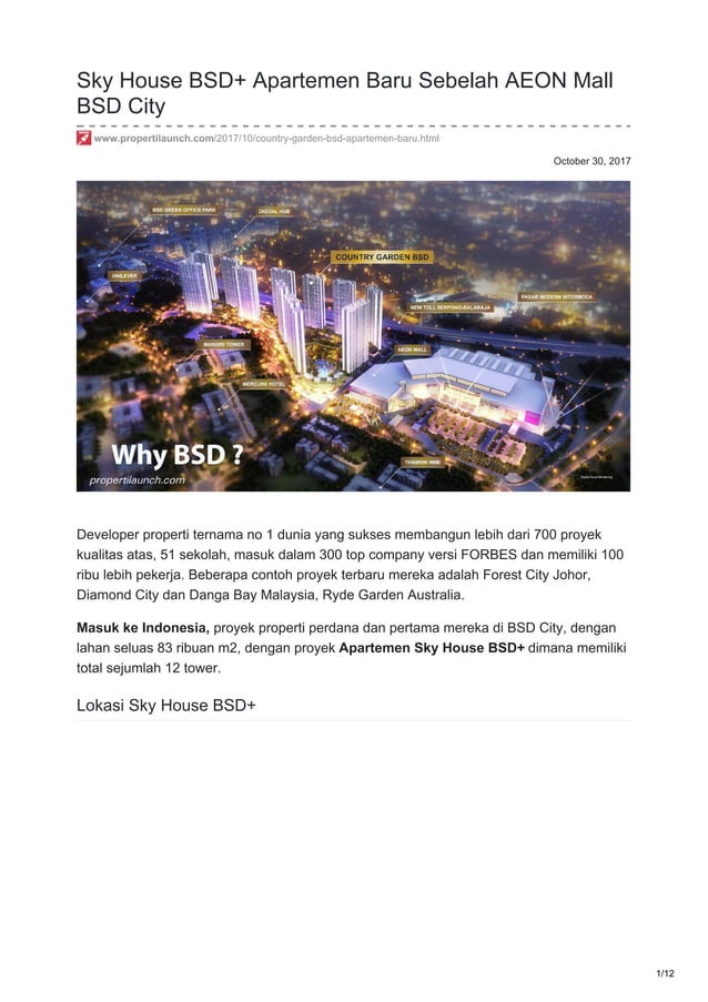 Sky House BSD+ Apartemen Baru Sebelah Aeon Mall BSD City | PDF