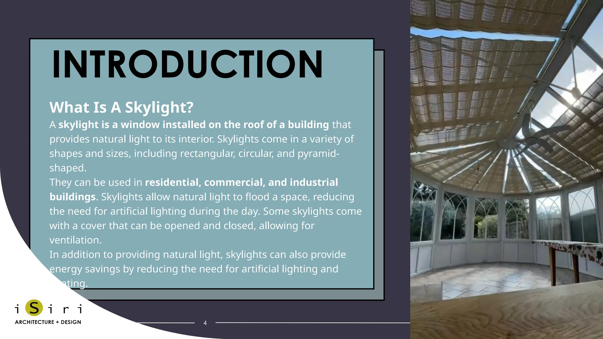 SKYLIGHT -A skylight is a window installed on the roof of a building ...