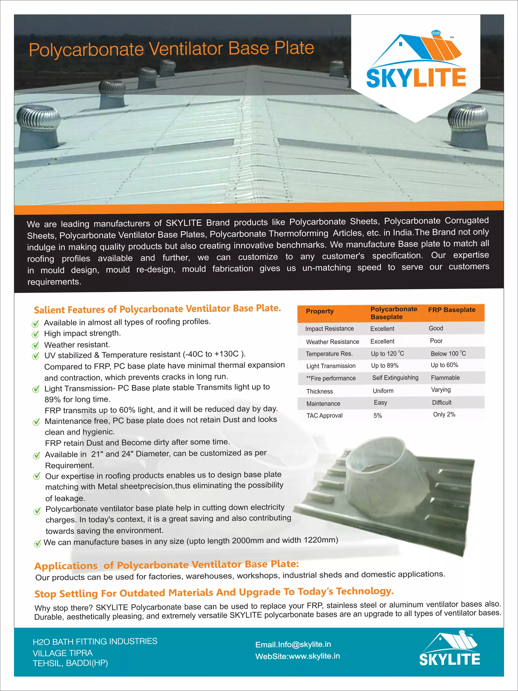 SKYLITE Polycarbonate ventilator base | PDF