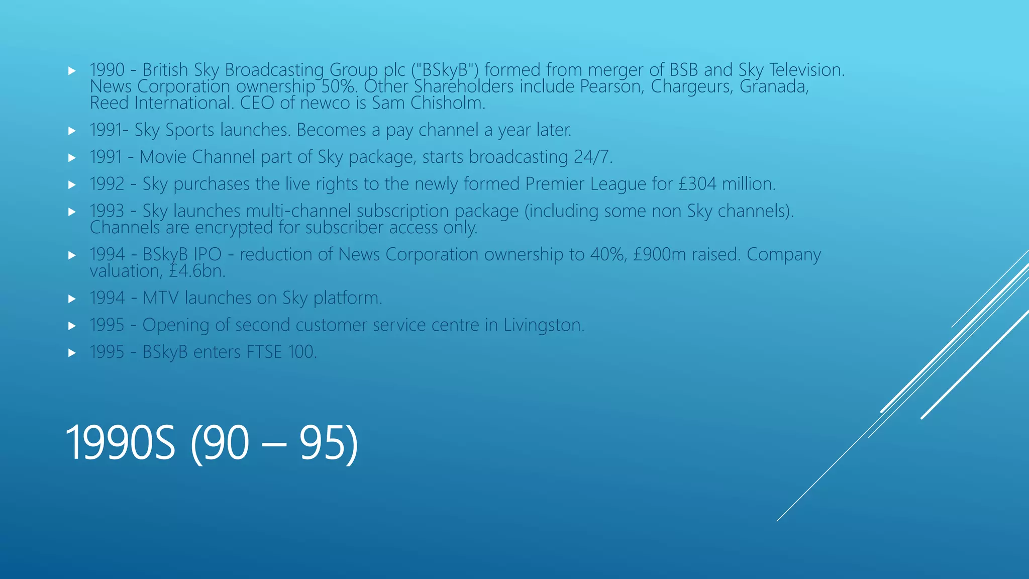 Sky Plc - Timeline of key events. For Slideshare | PPT