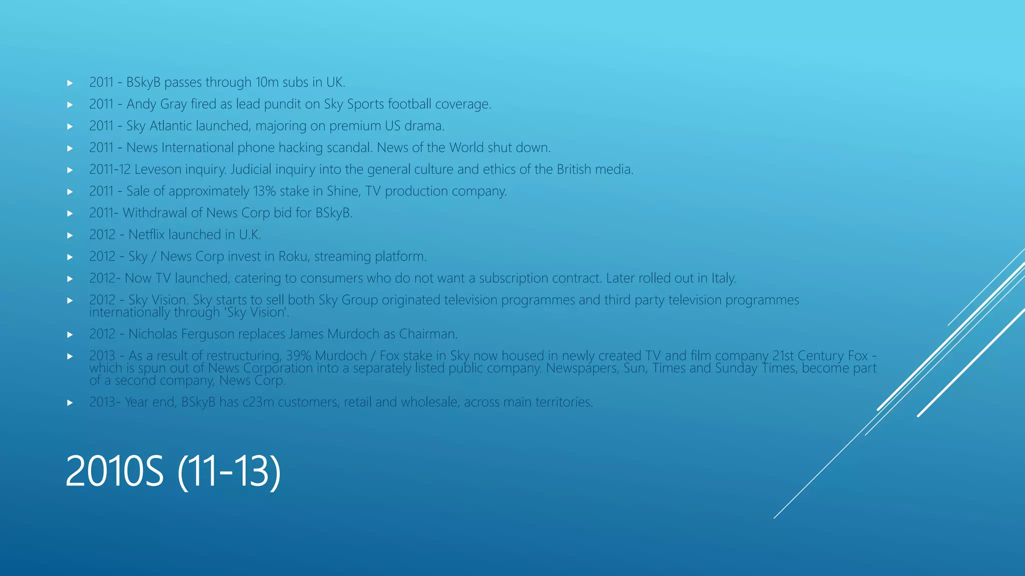 Sky Plc - Timeline of key events. For Slideshare | PPT