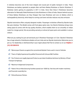 E Rickshaw Manufacturing in Delhi | PDF