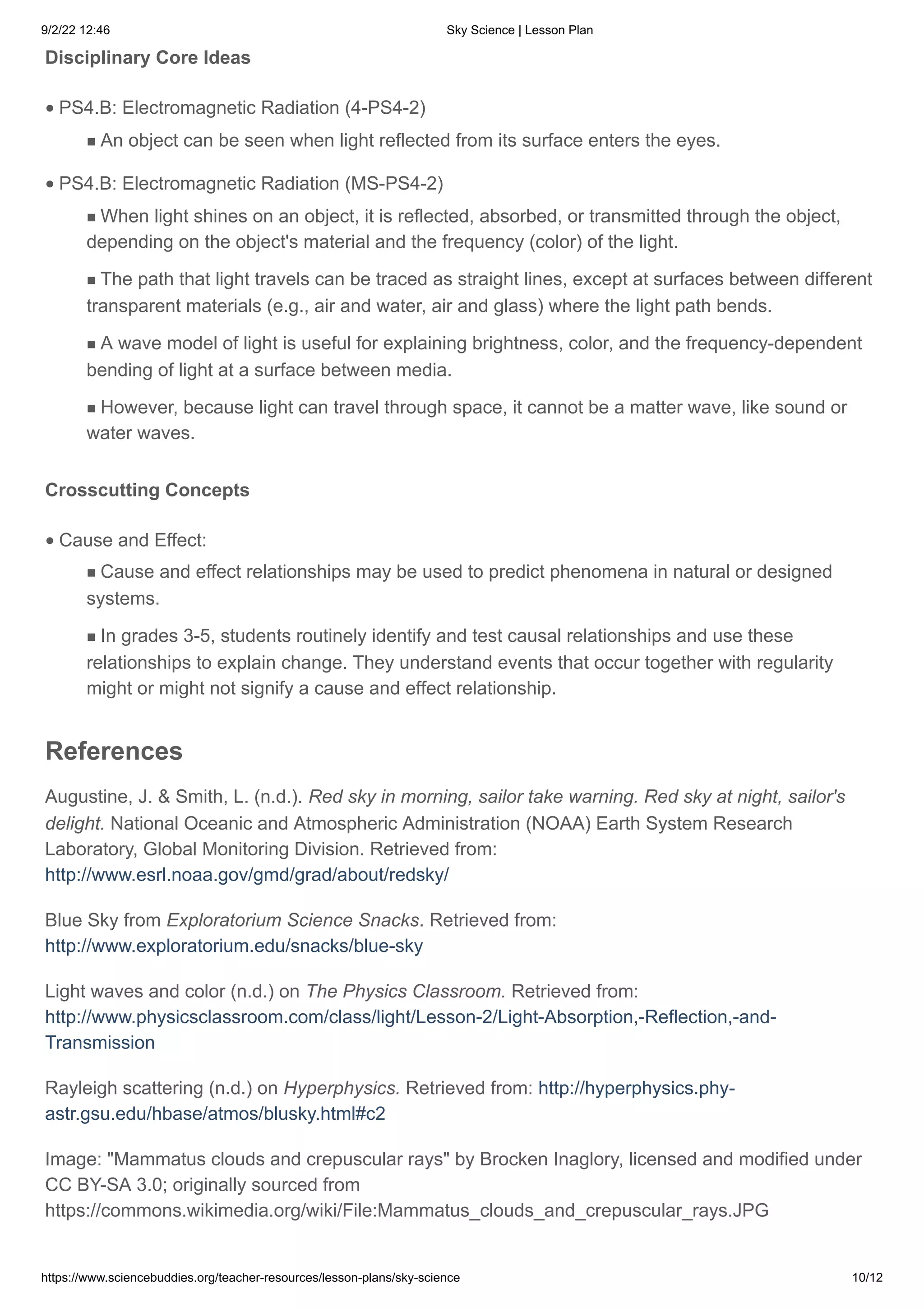 Sky science lesson plan | PDF