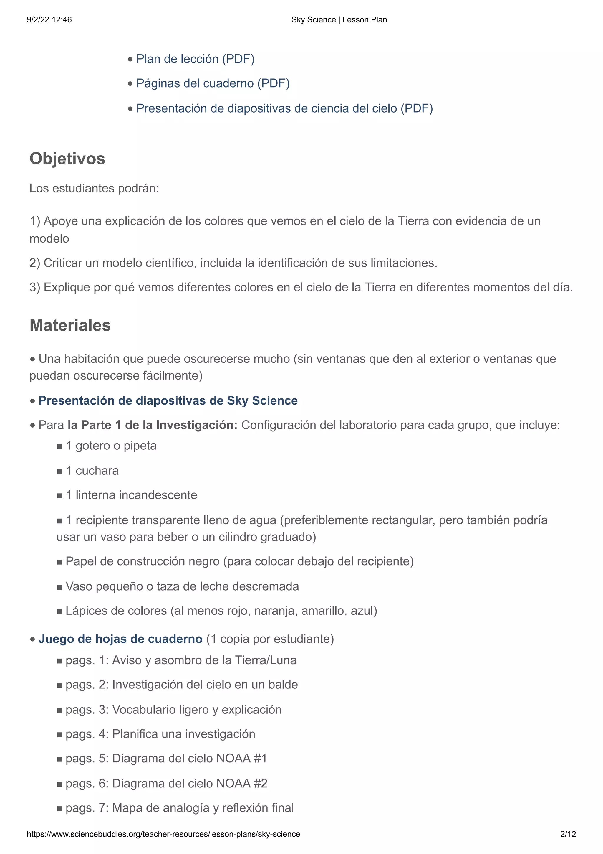 Sky science lesson plan | PDF