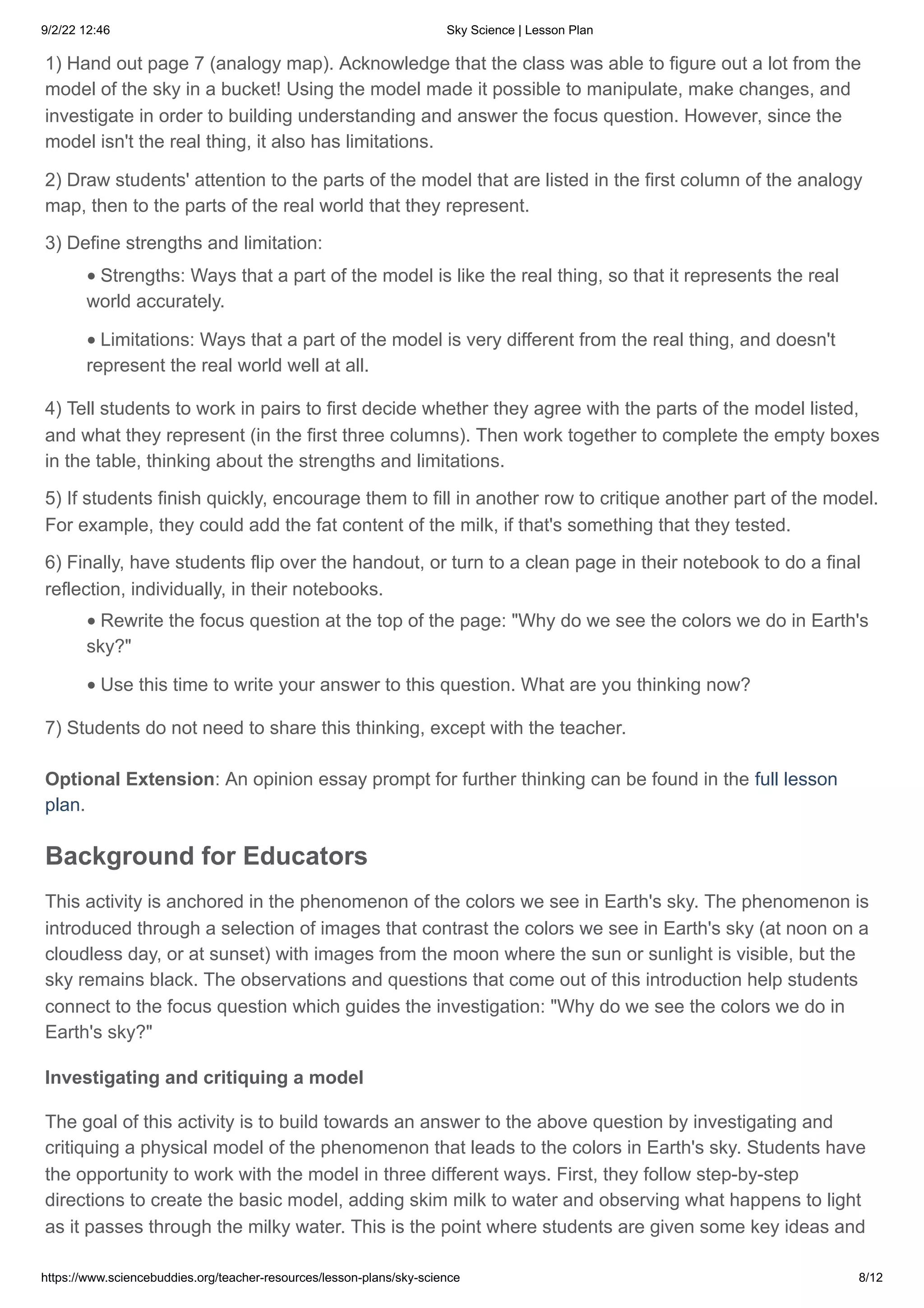 Sky science lesson plan | PDF