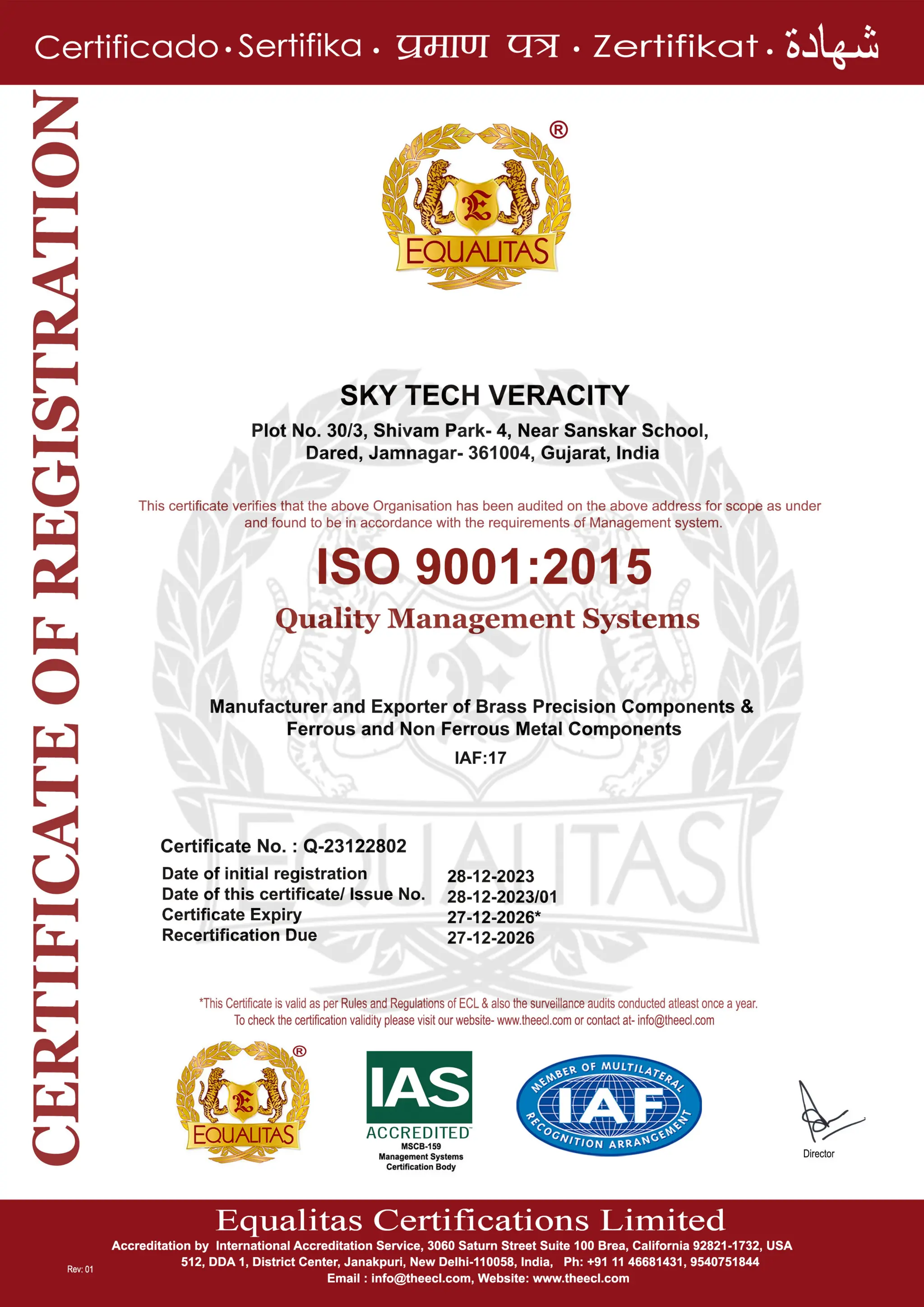 Sky Tech veracity ISO 9001 Quality Management System | PDF