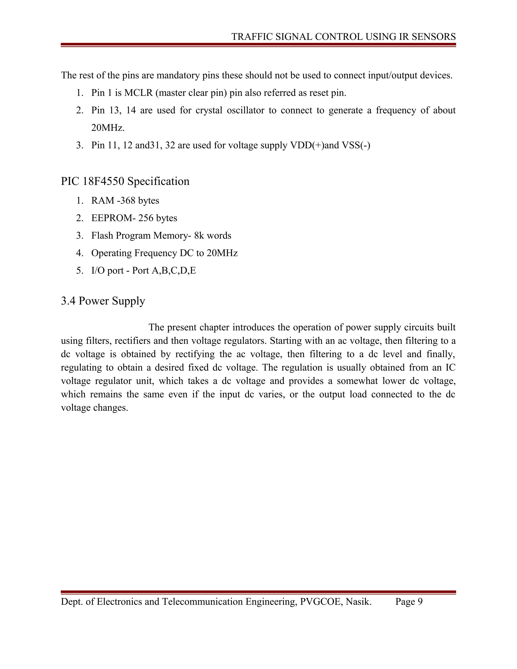 TRAFFIC SIGNAL CONTROL USING IR SENSORS | DOC