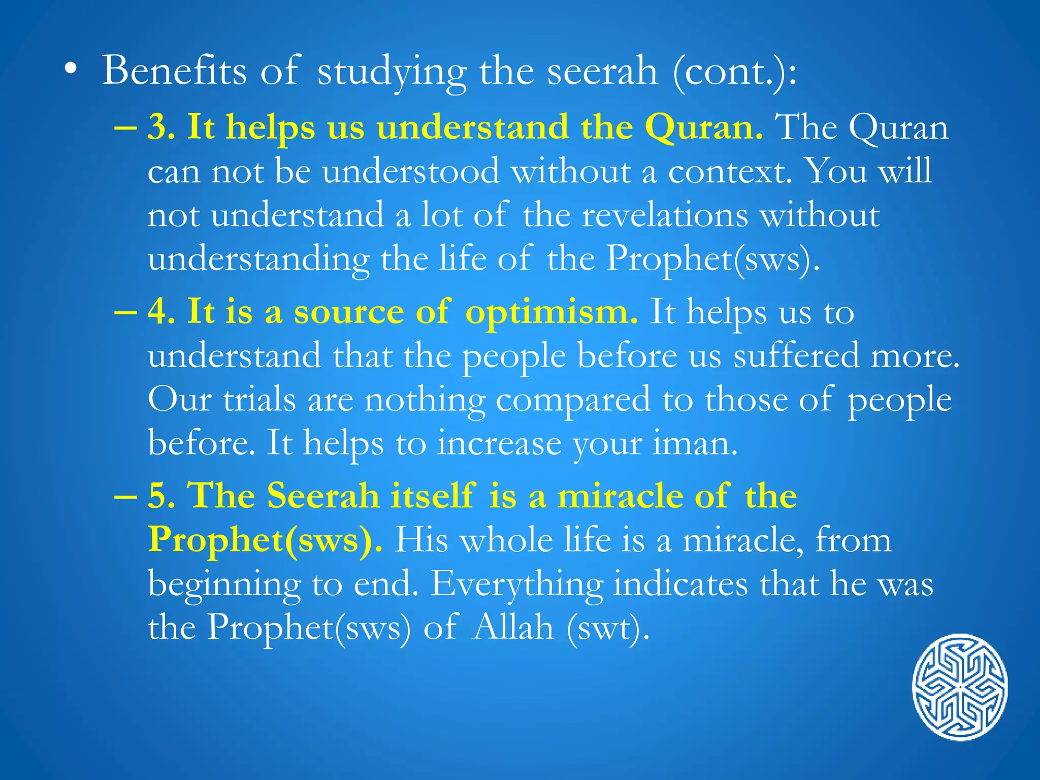 Sl3.1 Seerah of the Prophet Muhammed (sws) | PPTX