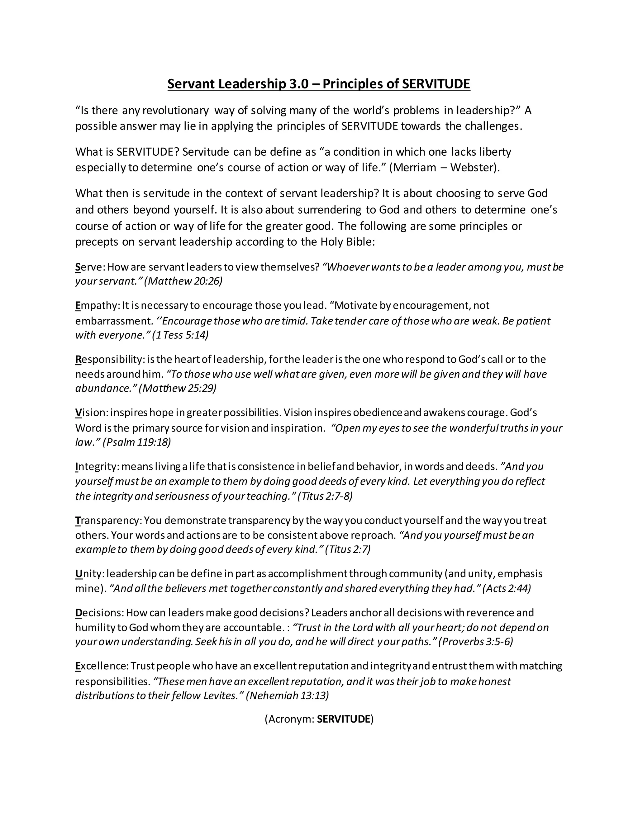 Servant Leadership 3.0 - Principles of SERVITUDE | DOCX | Christianity ...