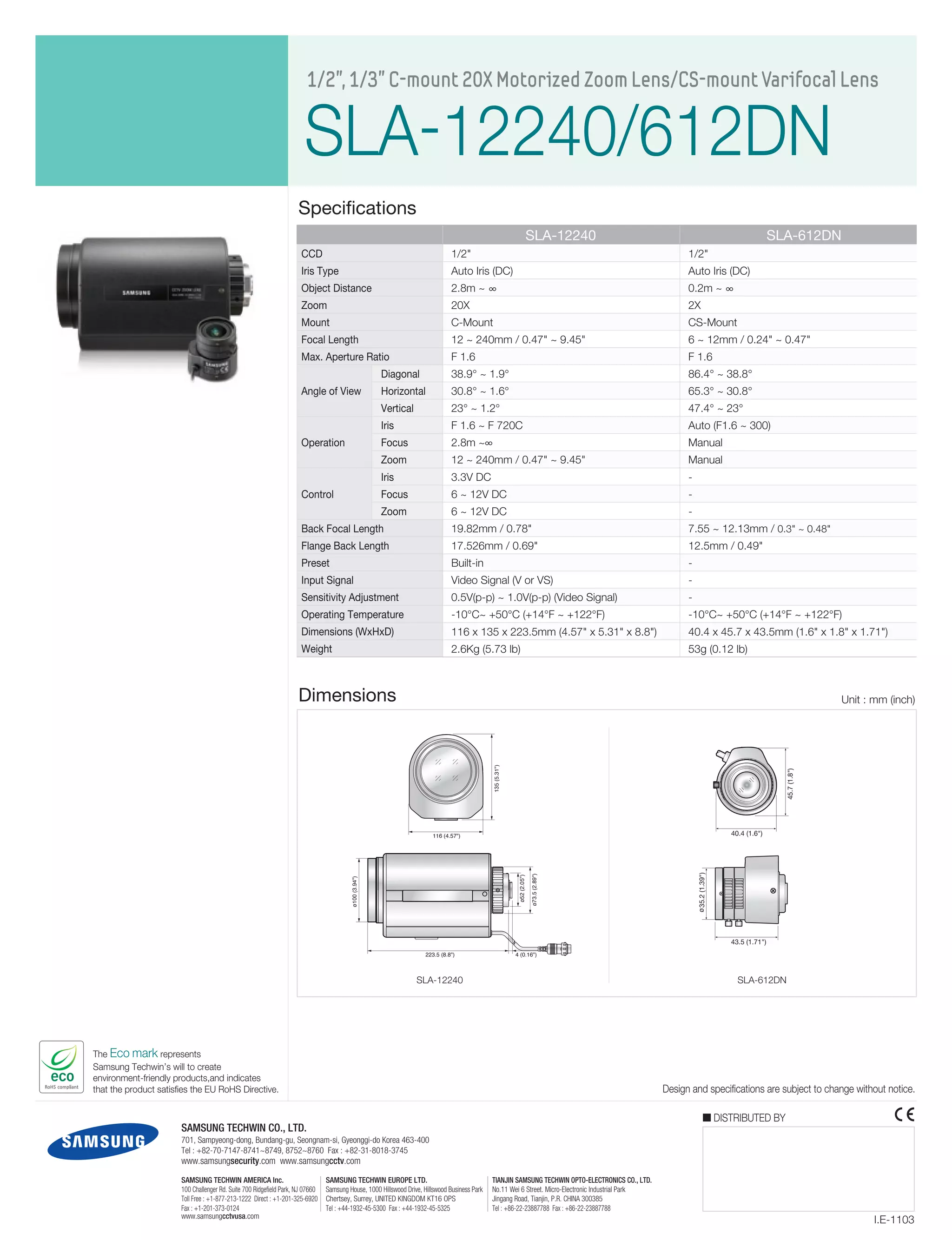Samsung Techwin SLA-12240 Data Sheet | PDF