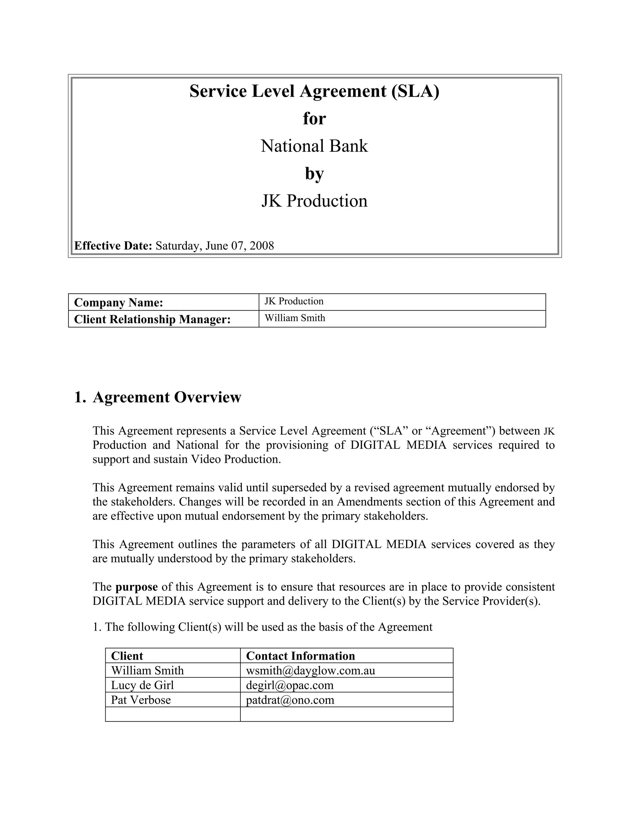 Sla Agreement | PDF