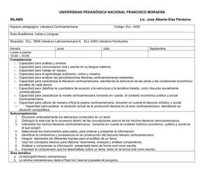 Sílabo de literatura centroamerica | DOCX