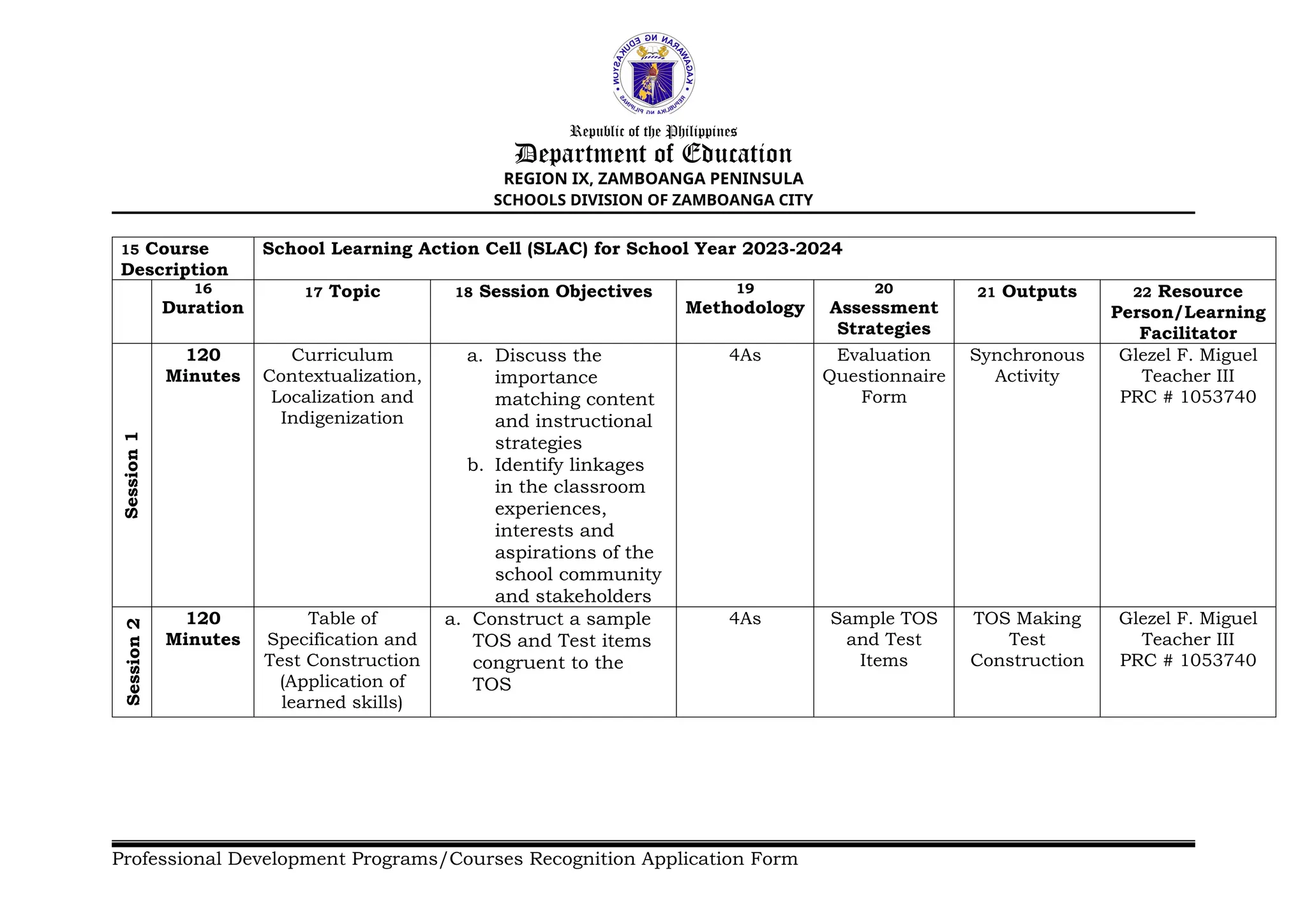 School Learning Action Cell for 2024 - 2025 | DOCX