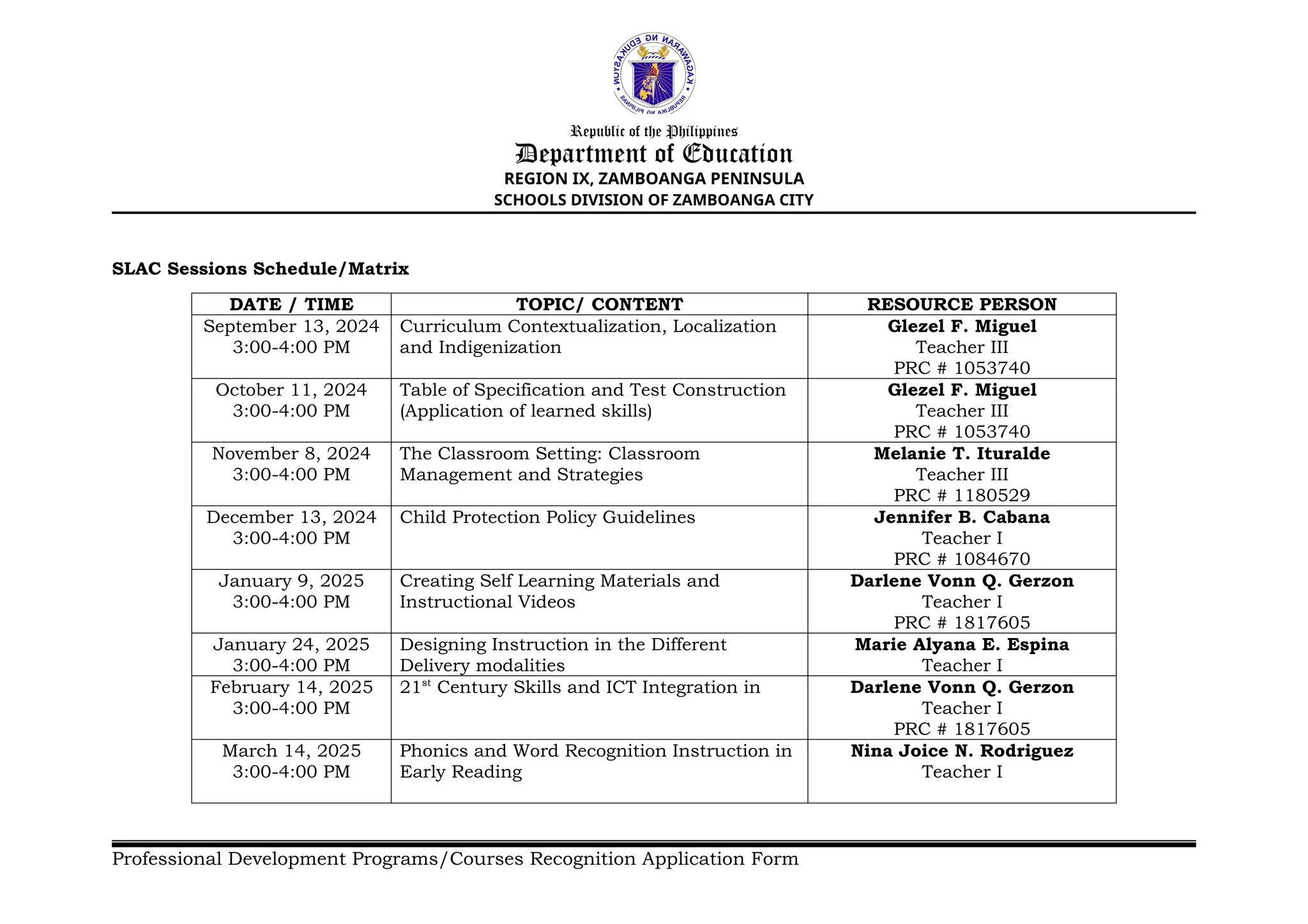 School Learning Action Cell for 2024 - 2025 | DOCX