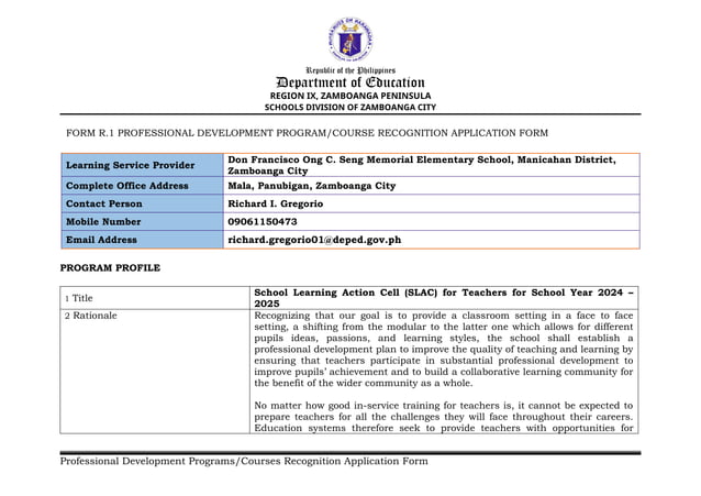 School Learning Action Cell for 2024 - 2025 | DOCX