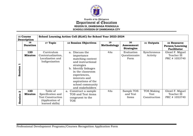 School Learning Action Cell for 2024 - 2025 | DOCX