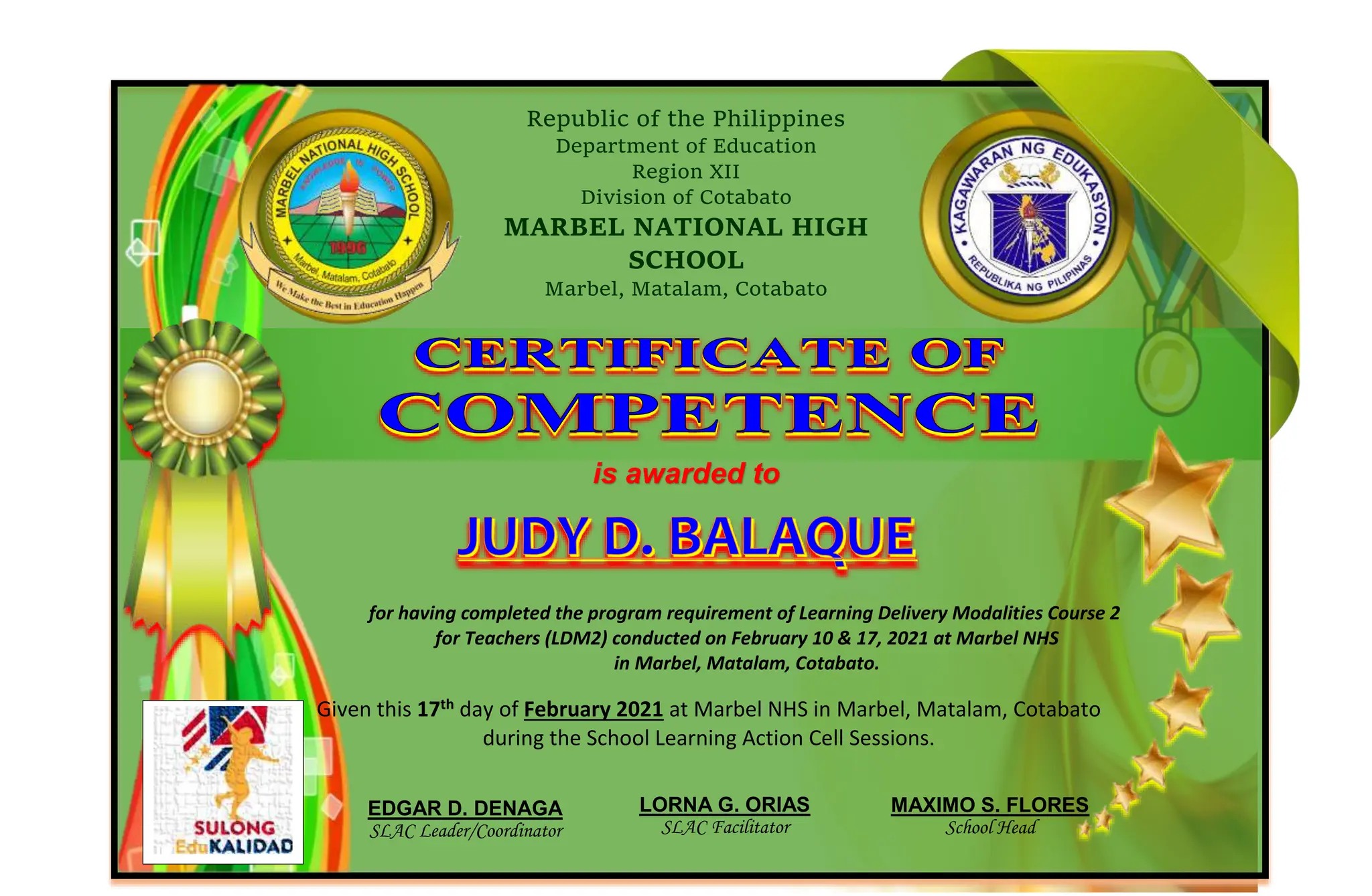 SLAC CERTIFICATE just a very simple lay out | PPT