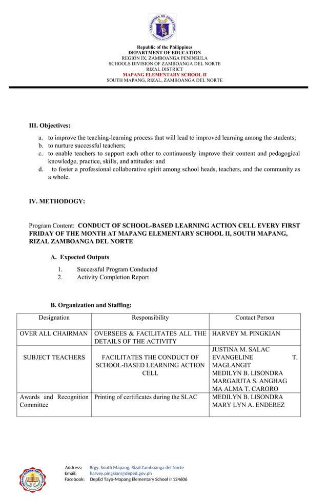 School-Based Learning Action Cell Proposal | DOCX