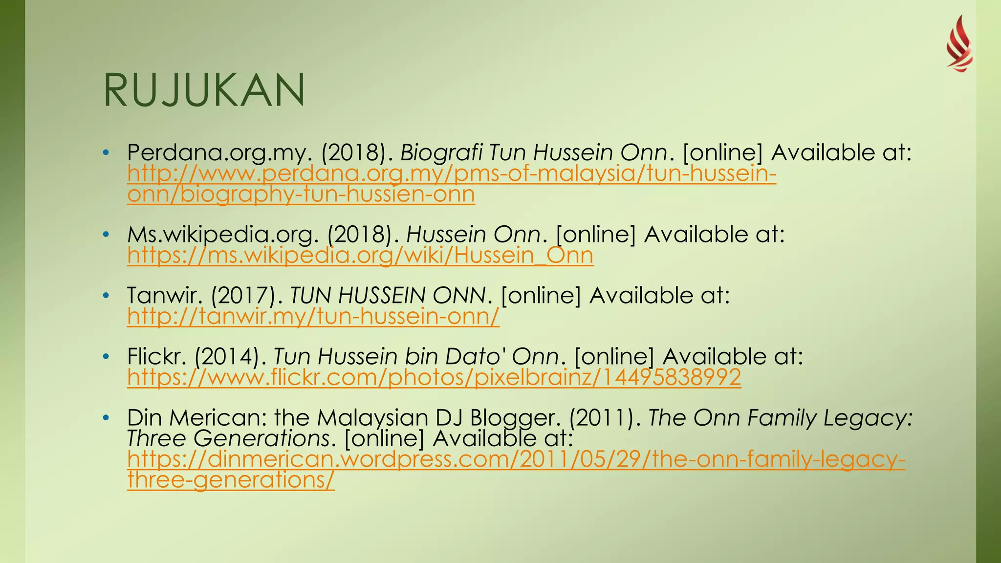 Sejarah dan Sumbangan Y.A.Bhg. Tun Hussein Bin Dato' Onn | PDF