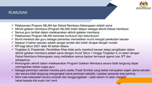 Slaid Taklimat Program NILAM 2021 malaysia | PDF