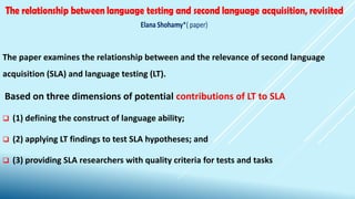 The relationship between Language testing & SLA | PPTX