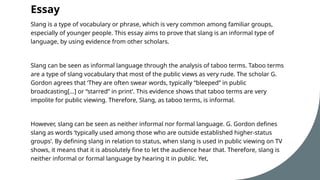 Slang Essay for learners of ESL powerpoint.pptx