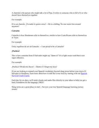 Slang Terms From El Salvador and Honduras | PDF