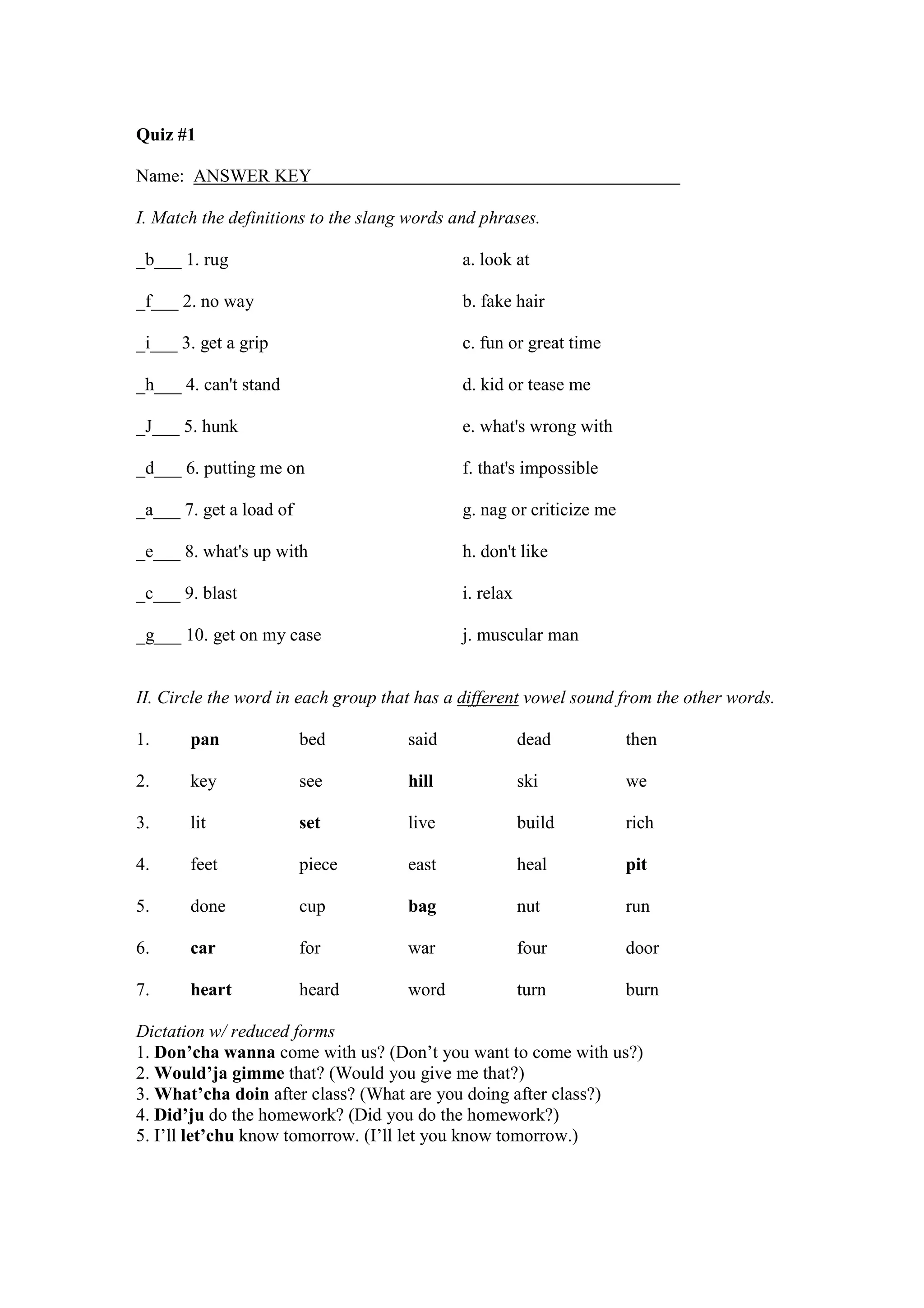 Slang worksheets quizzes | PDF