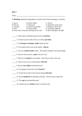 Slang worksheets quizzes | PDF
