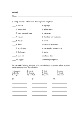 Slang worksheets quizzes | PDF