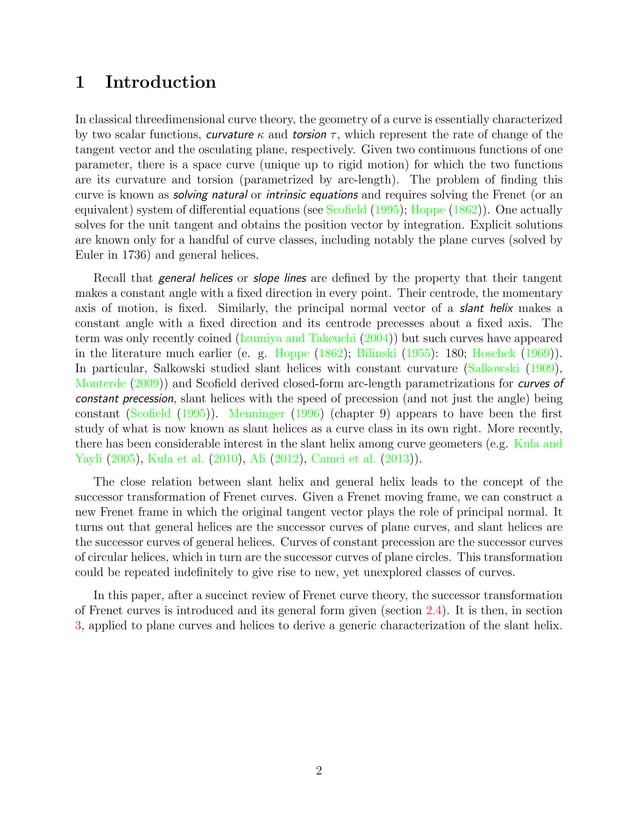 Frenet Curves and Successor Curves: Generic Parametrizations of the ...