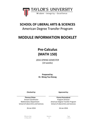 MATH 150 Module Information Booklet | PDF