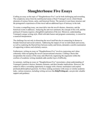 Slaughterhouse Five Essays. Slaughterhouse-Five Critical Essays ...