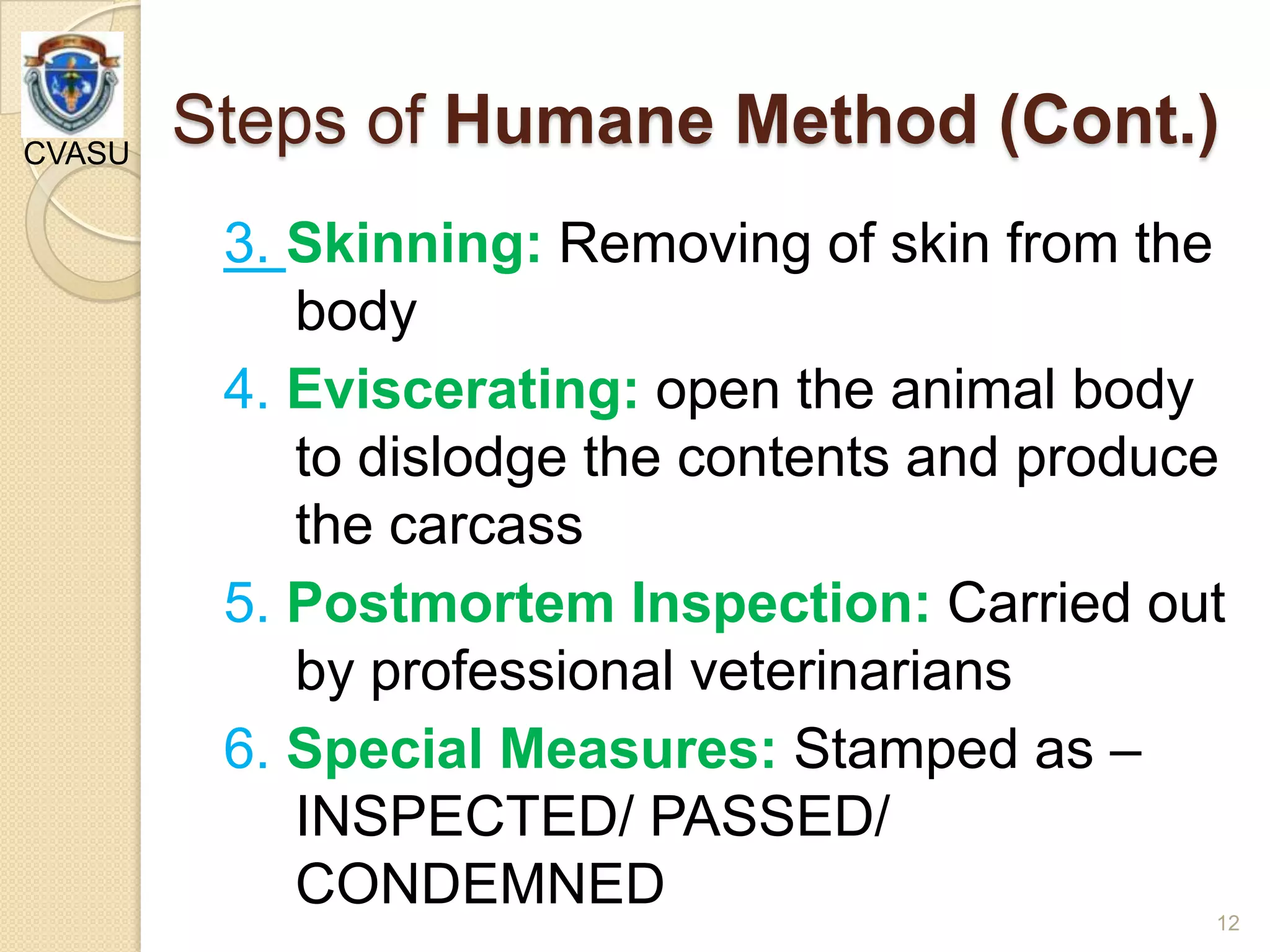 Methods of slaughtering, processing & postmortem changes and ageing of ...