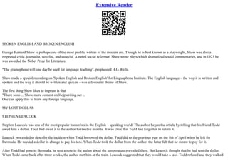 My Lost Dollar By Stephen Leacock